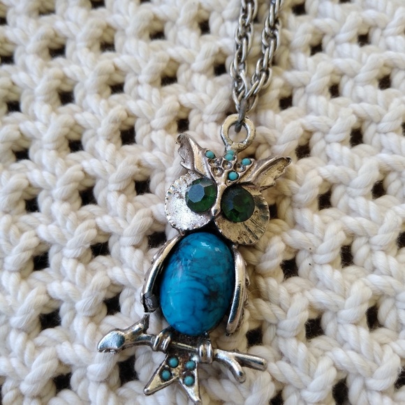 Vintage | Jewelry | Vintage Long Turquoise Owl Necklace Antiqued Silver ...